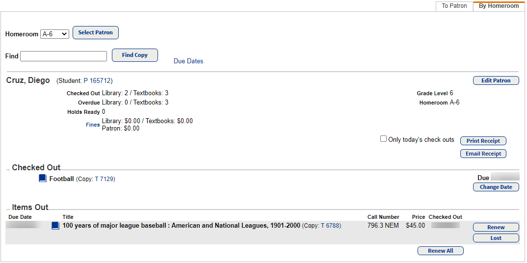 Library check out By Homeroom