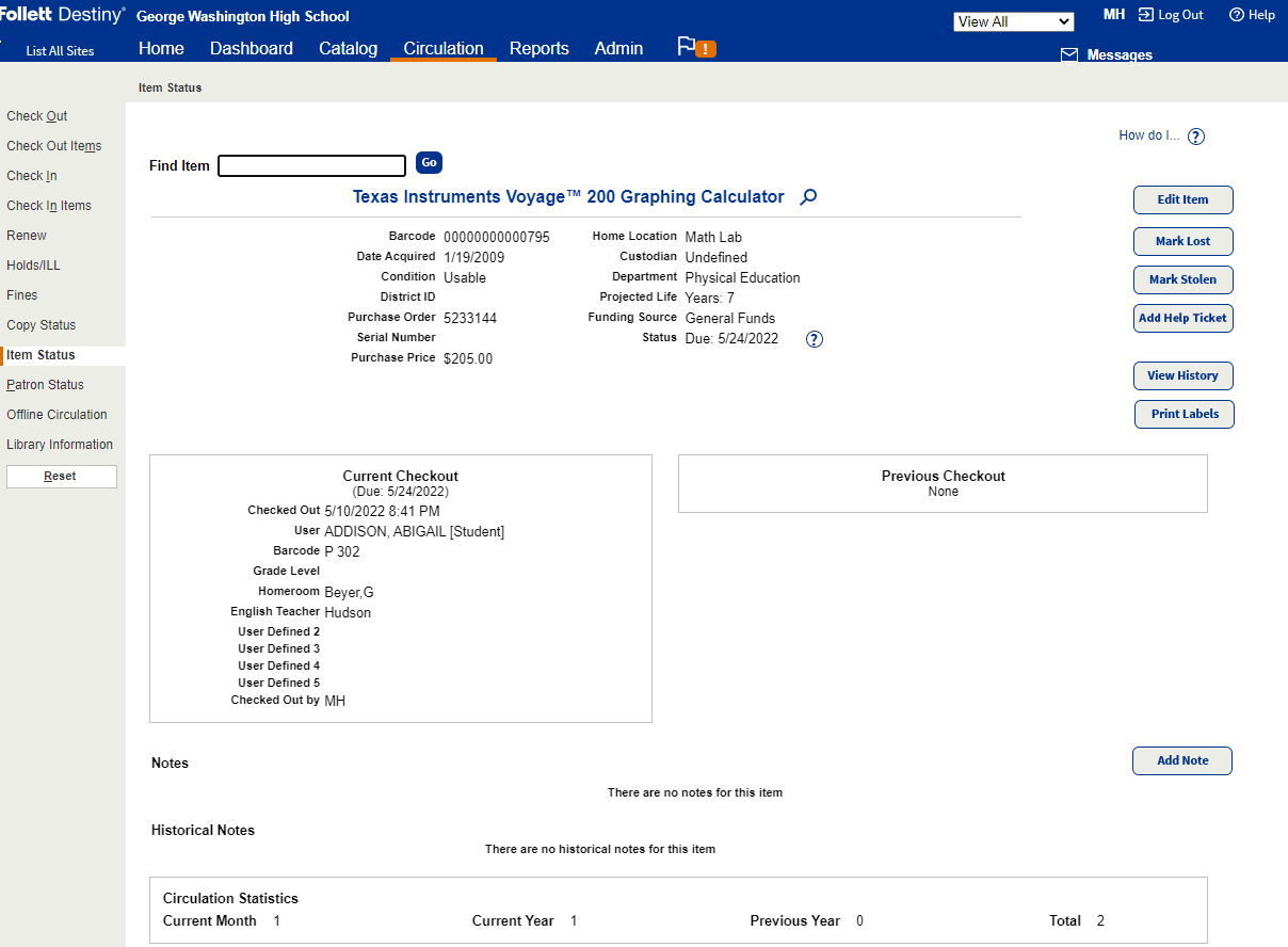 Item Status (Resource Manager)